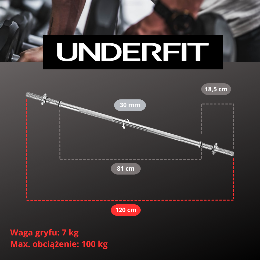 Gryf prosty z gwintem i zaciskami (30mm) UNDERFIT 120 cm - TopSlim.pl